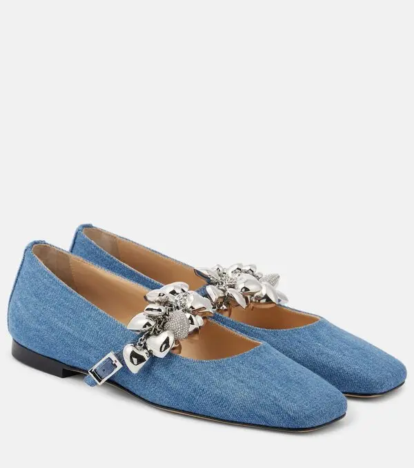 Mach & Mach Puffy Heart Denim Mary Jane Flats