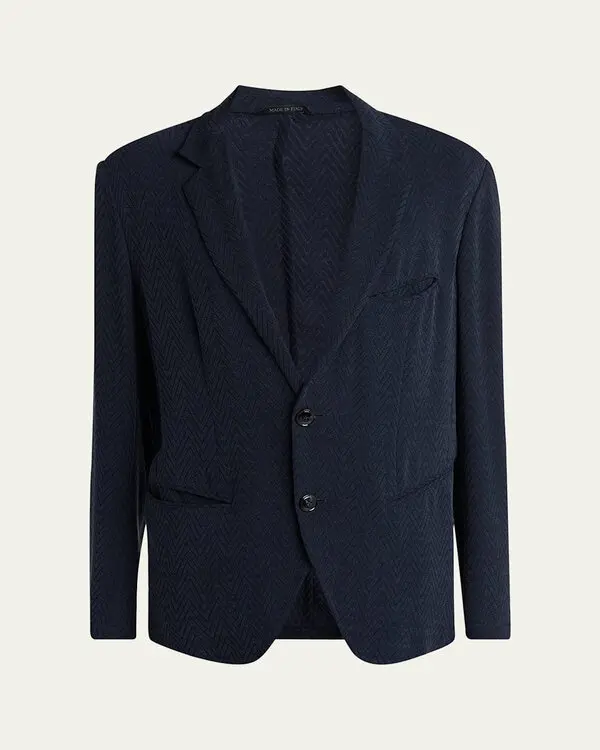 Giorgio Armani Macro-chevron Sport Coat - Dark Blue