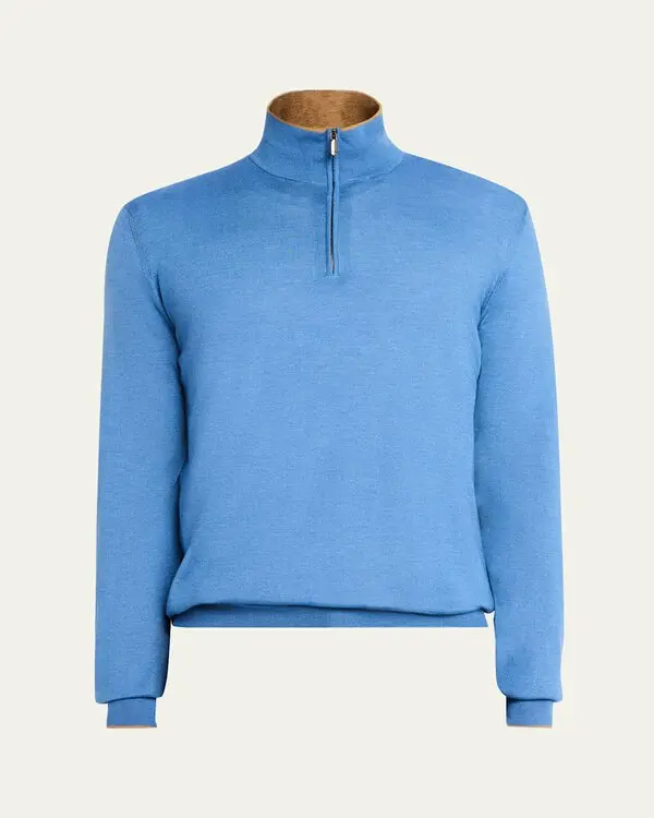 Cesare Attolini Cashmere And Silk Half-zip Sweater - Blue