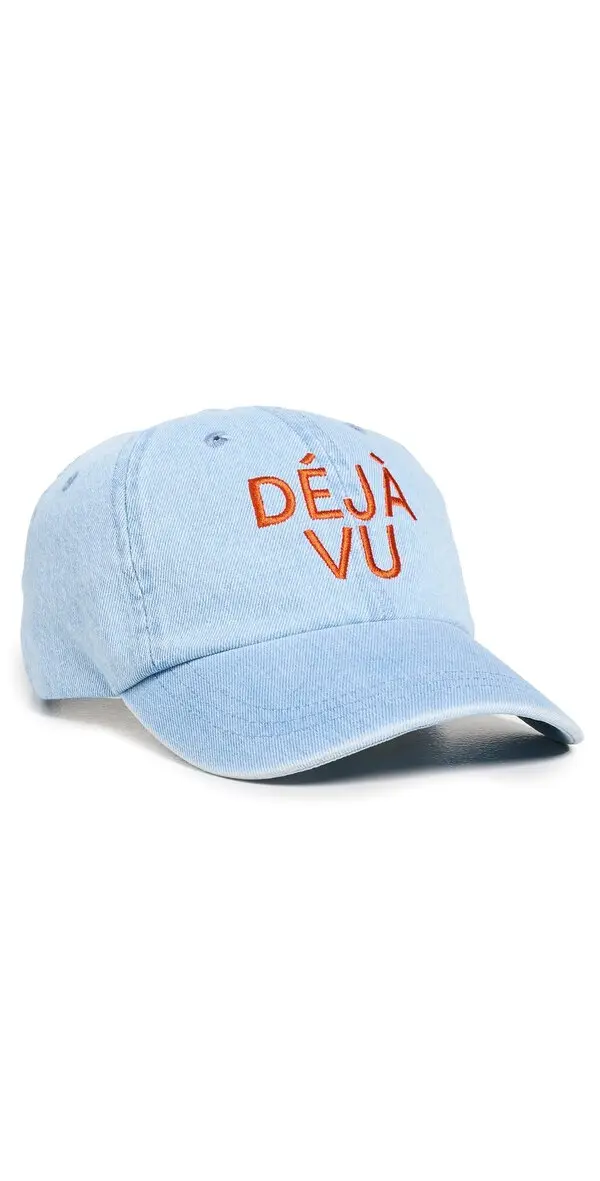 Clare V. Denim Baseball Cap - Blue W/ Bright Poppy