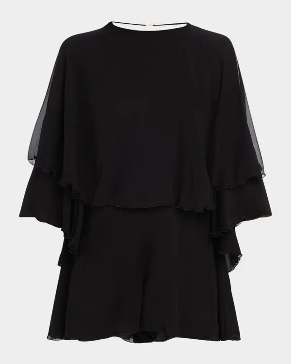 Saint Laurent Silk Cape Romper - Noir