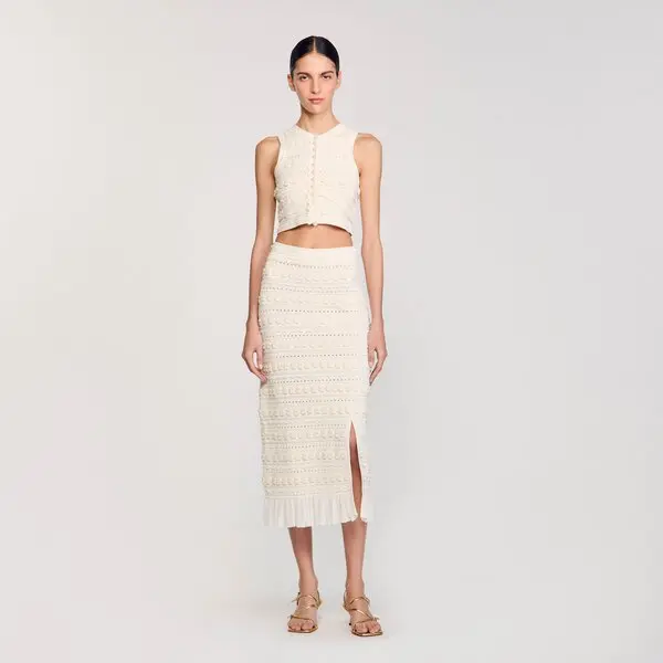 Sandro Maxi Skirt With Crochet Detailing - Ecru