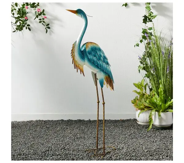 GLITZHOME 40' Metal Standing Crane Garden Statu E With Stakes