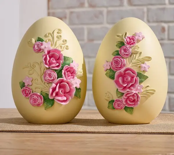 VALERIE PARR HILL Set Of 2 Chocolate Flower Embossed Eggs Valerie