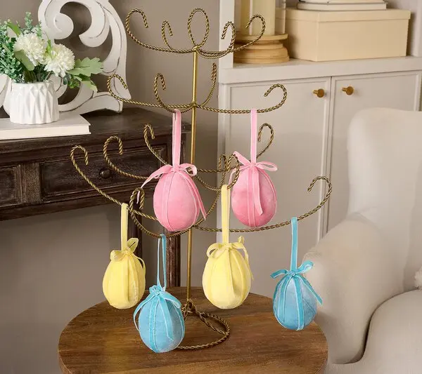 VALERIE PARR HILL Set Of 6 Velvet Eggs With Ribbon Valerie