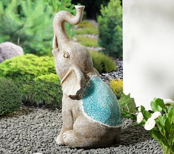 GLITZHOME 18' Faux Granite And Mosaic Elephant Arden Statue