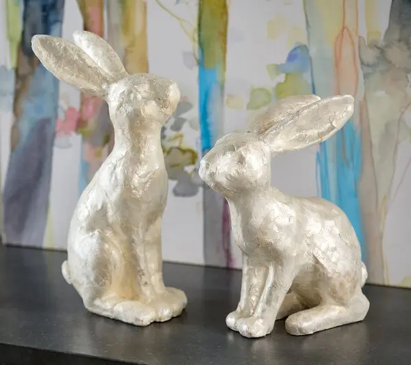 VALERIE PARR HILL Set Of 2 Capiz Bunny Figures Valerie
