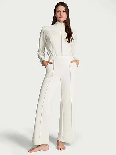 Victoria's Secret Vsx Featherweight Knit Front-zip Jumpsuit - Beige