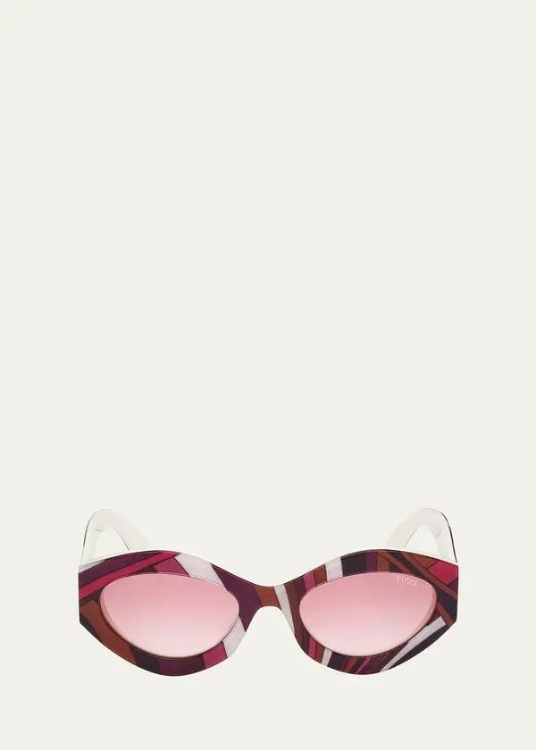 Emilio Pucci Cat-eye Sunglasses - Shiny White Pattern Grad Fuschia Lenses