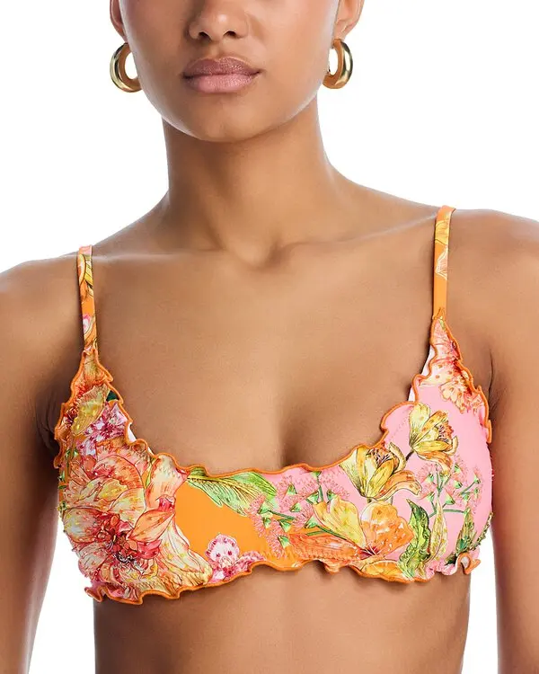PQ Embroidered Lettuce Edge Bikini Top
