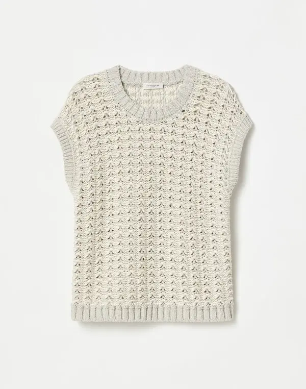 Lafayette 148 New York Cotton Open Stitch Sweater Vest - Pencil Grey Multi