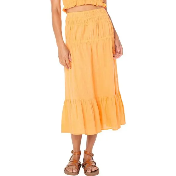 Roxy Malia Tiered Cotton Midi Skirt
