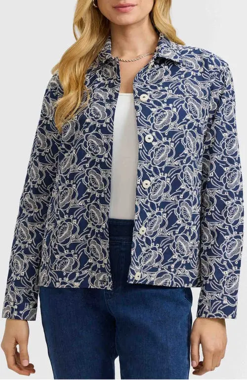 Foxcroft Thelma Cotton Eyelet Jacket - Navy/ White