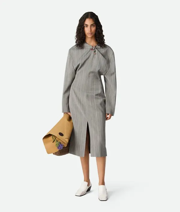slim fit dress slacks Bottega Veneta Belted Gown Gray Silk Jersey Size 40 Sleeveless Maxi Dr –  Celebrity Owned main image 1