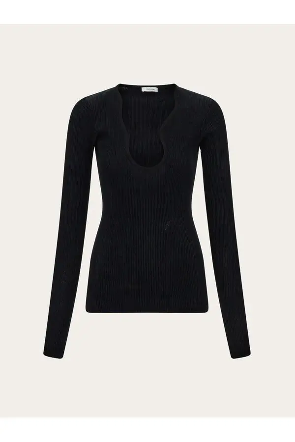 FERRAGAMO Top With Rippled Neckline - Black