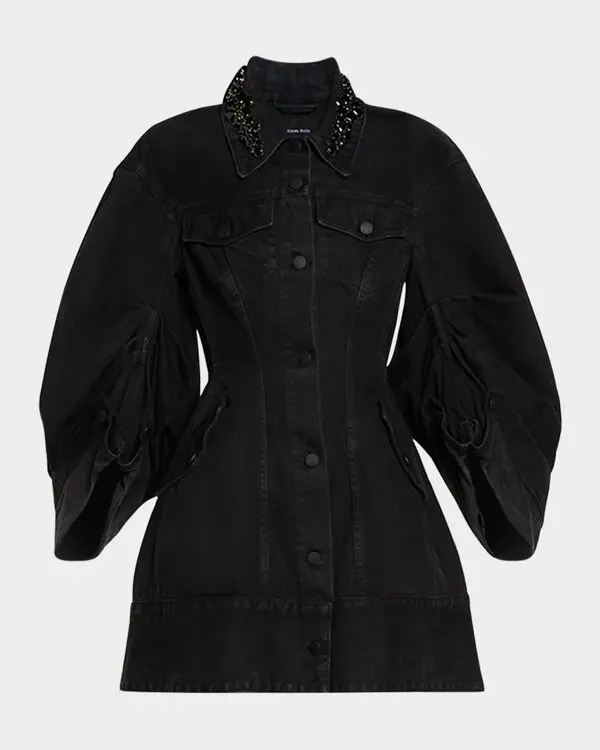 Simone Rocha Embellished Sculpted Denim Coat - Black | Editorialist