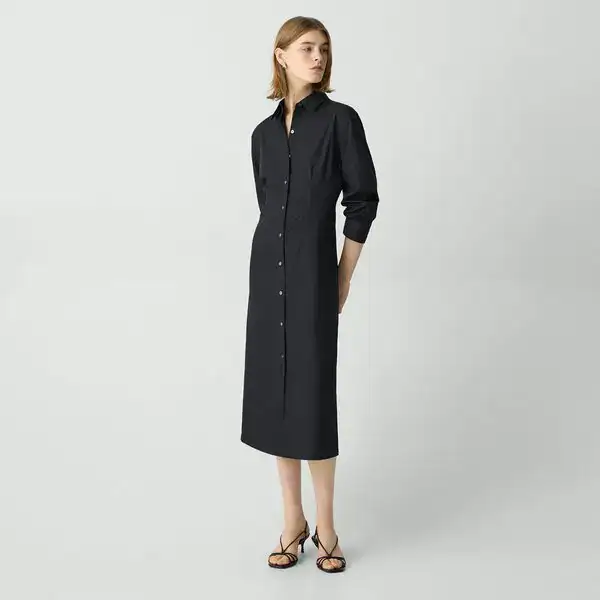 Theory A-Line Midi Shirtdress In Black - 60% Off