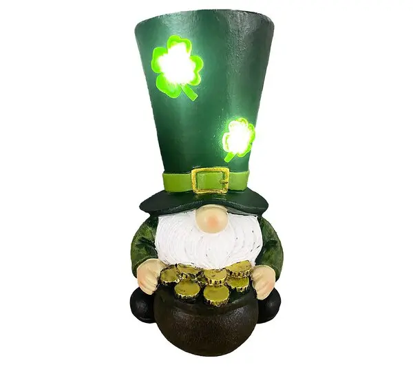 SANTA'S WORKSHOP 6.7' Solar Resin St Patty Gnom E