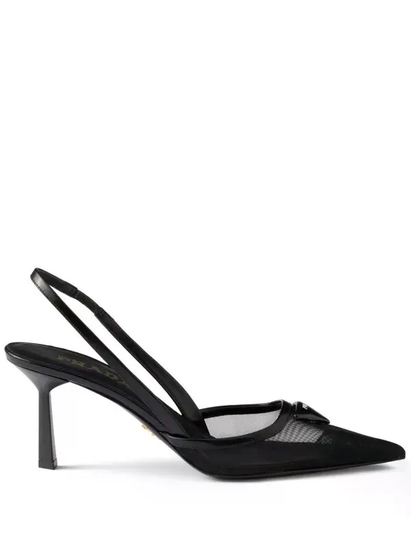 Prada 75mm Mesh Slingback Pumps - Black