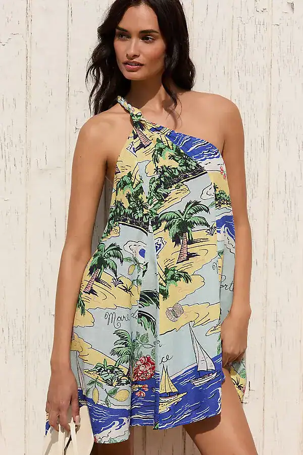 Asymmetrical Linen Blend Mini Dress