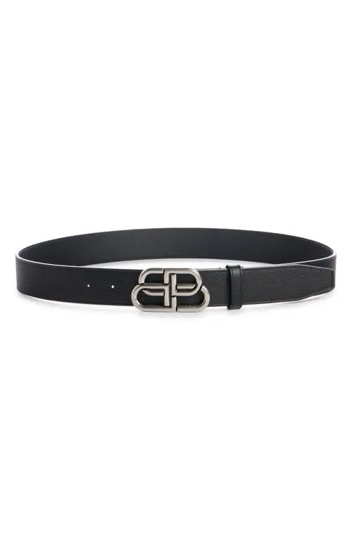 Balenciaga Bb Large Logo Buckle Leather Belt - Black