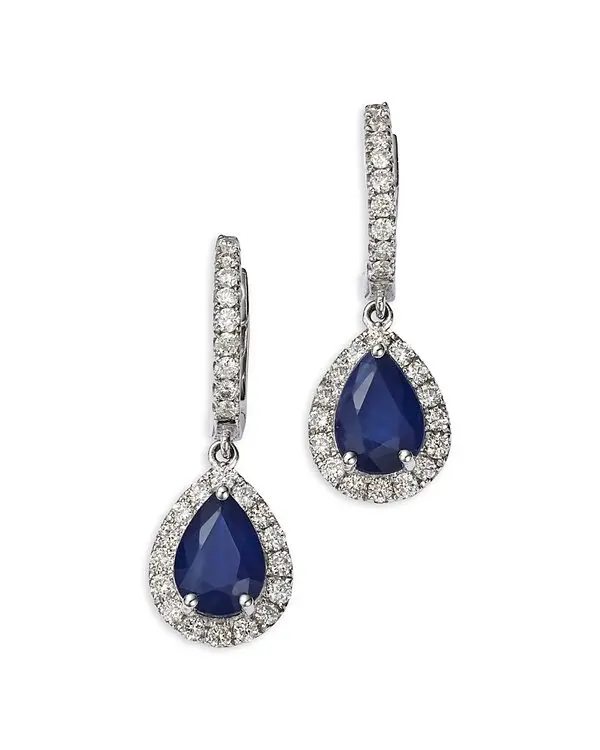 Bloomingdale'S Blue Sapphire And Diamond Pear Drop Earrings