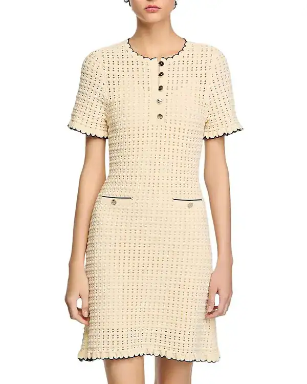 Sandro Short Knit Dress In Vanilla - 40% Off | Editorialist