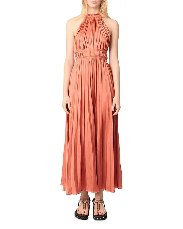 Maje Pleated Maxi Dress - Terracota
