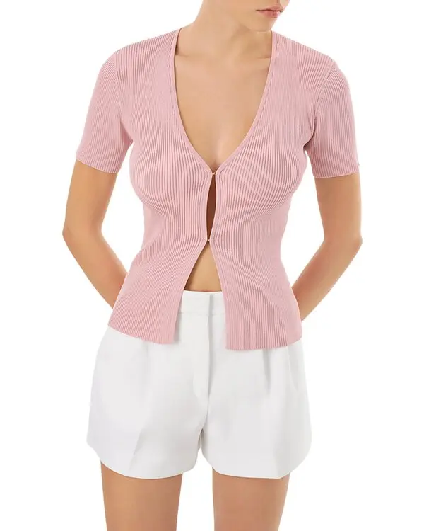 LAMARQUE Aurelie Ribbed V Neck Top - Rose