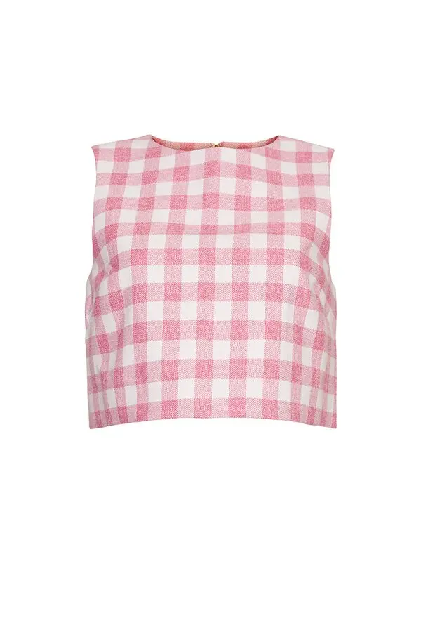 Cara Cara Debbie Top - Pink Boucle Grid