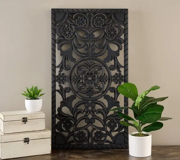 VALERIE PARR HILL As Is 31' Rectangular Carved Wooden Wall Art Valerie