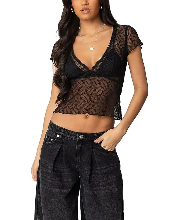EDIKTED Julie Sheer Lace Top