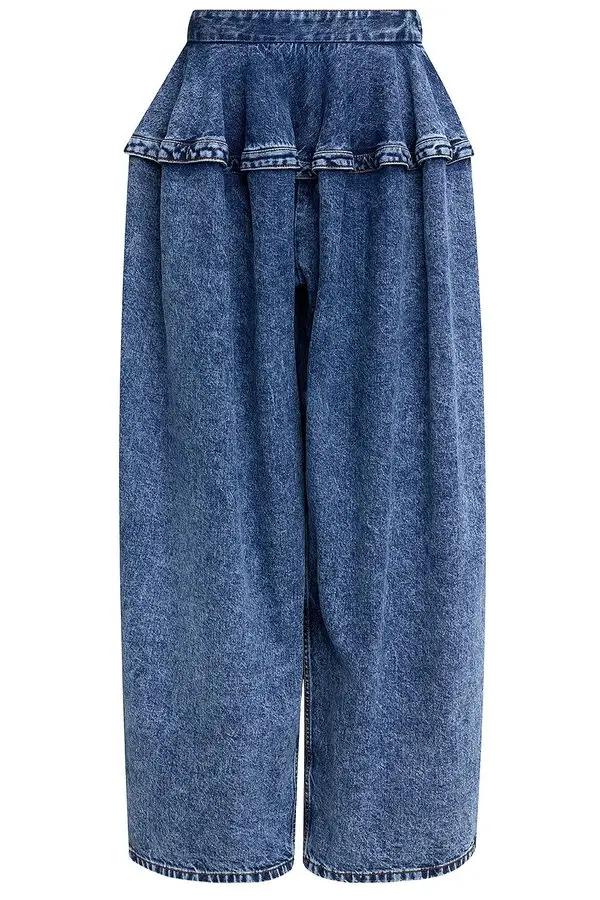 Alaïa Peplum Wide Leg Jeans - Bleu Neige