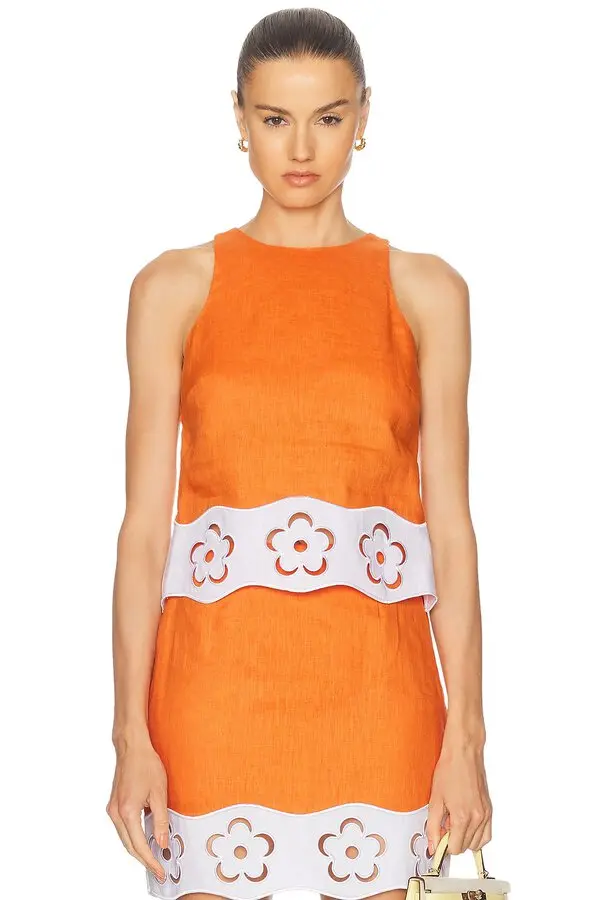 Staud Mika Linen Top - Apricot & White