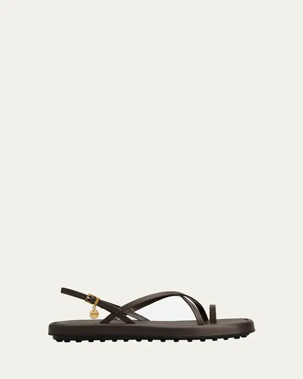 TOD'S Leather Toe-loop Sandals - Palissandro