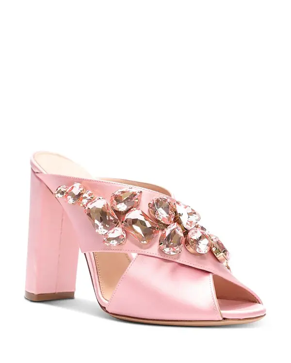 Giambattista Valli Embellished Satin Block Heel Sandals - Quartz Rose