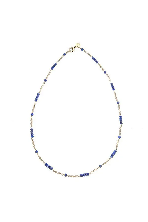 JANE WIN Jewel Box Carved Lapis Station Necklace - Gold