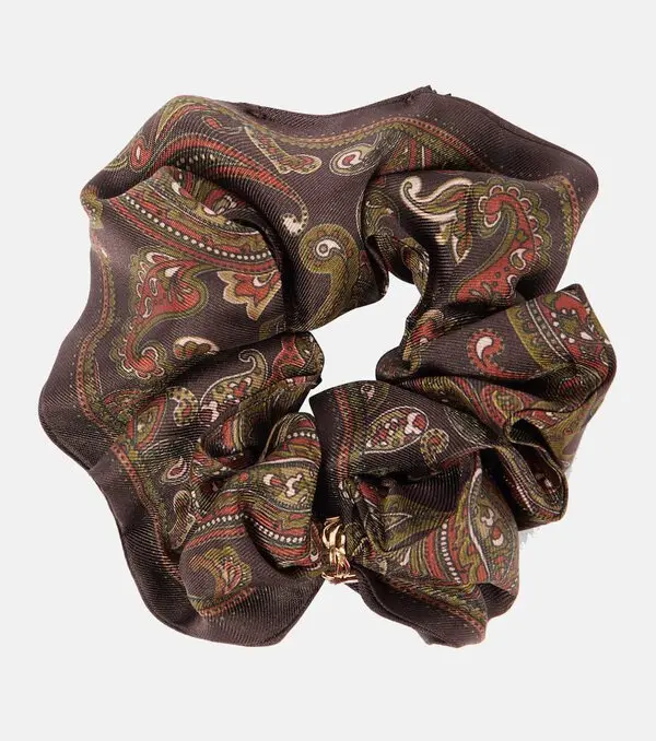 Saint Laurent Logo Paisley Silk Scrunchie - Brown