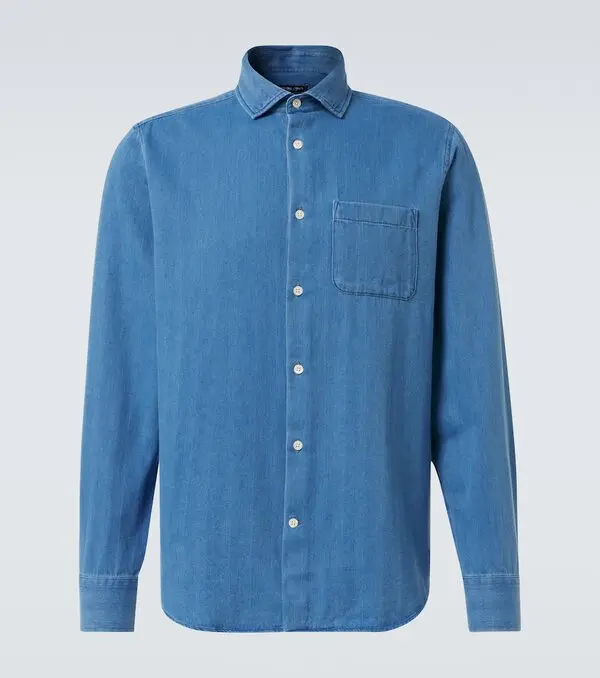 Frescobol Carioca Emilio Herringbone Denim Shirt - Blue