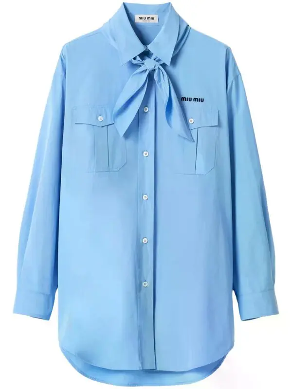 Miu Miu Scarf-detail Poplin Shirt - Blue