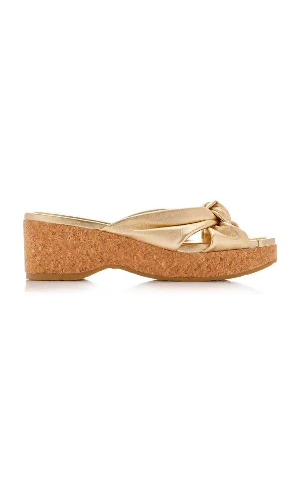 JIMMY CHOO Avenue Metallic Leather Wedge Sandals