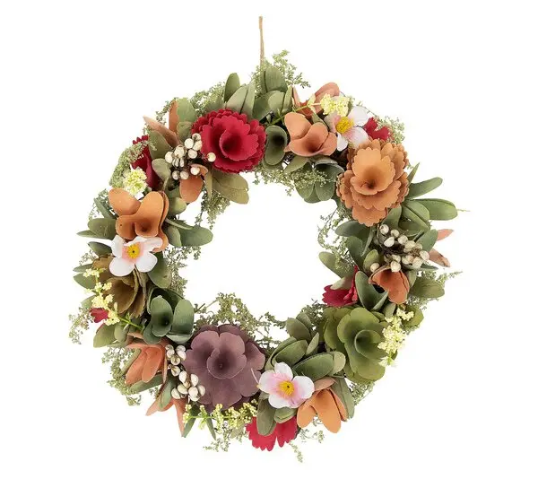 NORTHLIGHT Rose And Pansy Wooden Spring Wreath 10 - One-color
