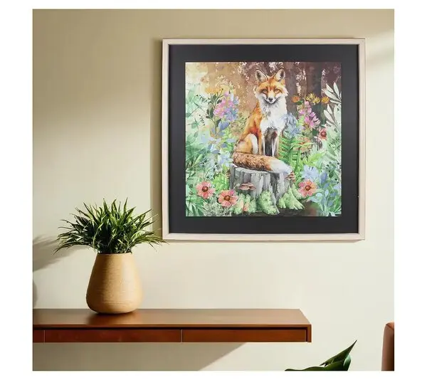 YOUNG'S INC. Young's Wood Frame Fox Canvas With Acrylic Pain Ting