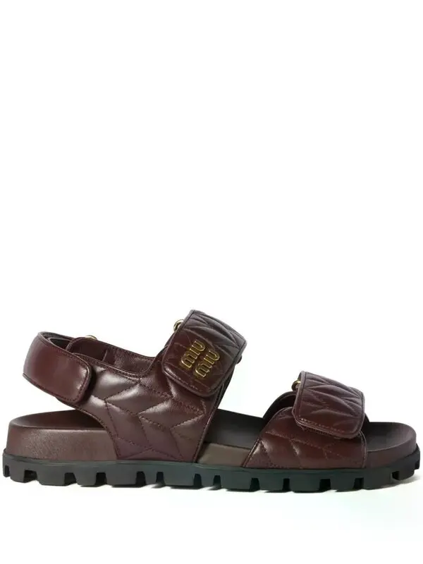 Miu Miu Sporty Matelassé Leather Sandals - Brown