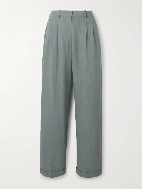 THE ROW Everhart Pleated Wool-blend Straight-leg Pants - Gray