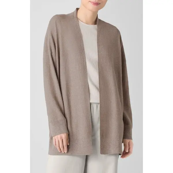 Eileen Fisher Organic Linen Blend Open Front Cardigan - Cocoa