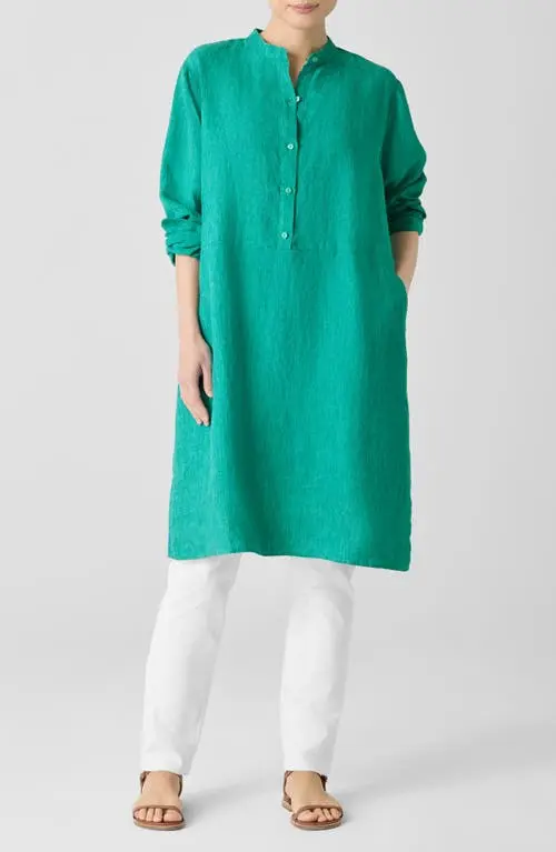 Eileen Fisher Long Sleeve Organic Linen Shift Shirtdress