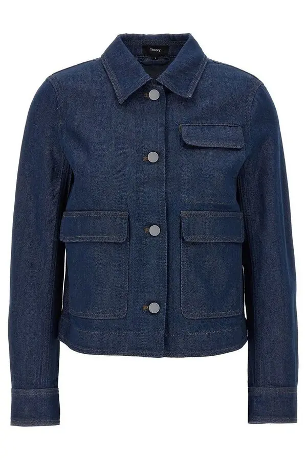 Theory Buttoned Denim Jacket In Blue - 32% Off | Editorialist