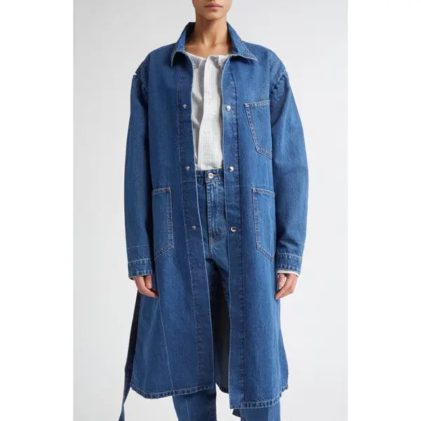 SETCHU Hook & Eye Convertible Belted Paper Denim Work Jacket