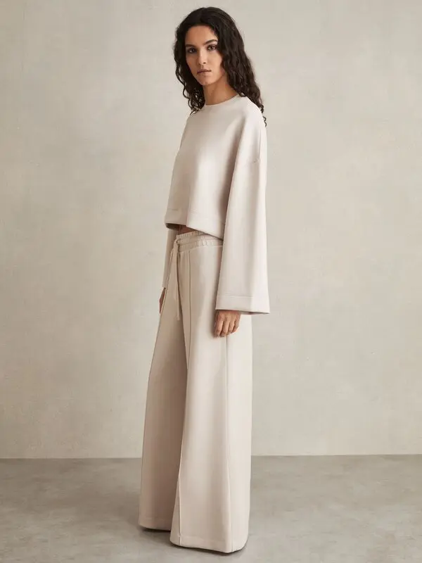 REISS Freya Interlock Wide-leg Drawstring Joggers - Stone